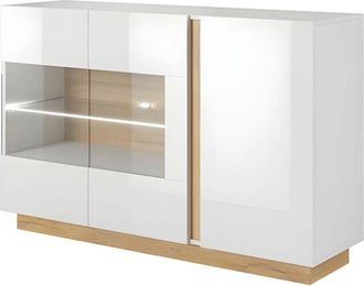 Vente-Unique Vente-unique - Buffet murari - 3 portes - Avec LEDs - Blanc brillant et chêne