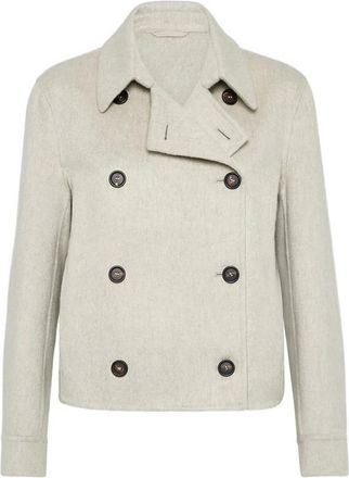 Brunello Cucinelli Hand-crafted Cropped Pea Coat In Cashmere Double Beaver Cloth With Monili
