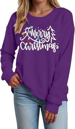 Generic Pull de No&euml;l pour femme avec imprim&eacute; sapin de No&euml;l - Grande taille - Haut &agrave; manches longues - Coupe ample - Doux et confortable - Pull amusant pour fe