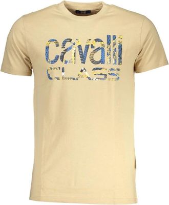 Cavalli Beiges Baumwoll-Logo-Print-T-Shirt - - Tops - Herren - Beige - XL