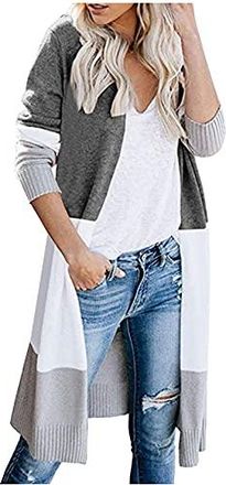 Generic Cardigan long pour femme avec poches, cardigan confortable et chaud en tricot &agrave; manches longues, manteaux ouverts sur le devant, cardigan tendance &agrave; r