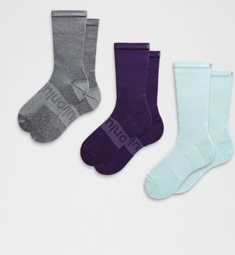 lululemon Power Stride Crew-Socken im 3er-Pack - Gr&ouml;&szlig;e XL in Aquamarine/Heathered Grey/Going Grape