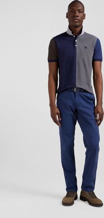 Eden Park Pantalon Chino Bleu En Gabardine De Coton Stretch Coupe Regular