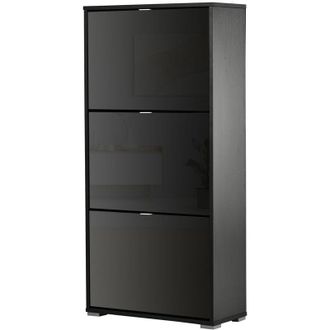 HOMCOM Homcom - Meuble à chaussures 3 portes abattantes 3 compartiments mdf noir laqué