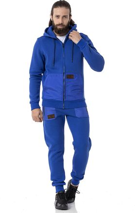Cipo & Baxx Herren Jogginganzug CLR150 Saxeblau - Zweiteiliges Set aus Kapuzenjacke und Jogginghose mit sportlichem Design und hohem f&uuml;r Alltag und Freizeit - CLR