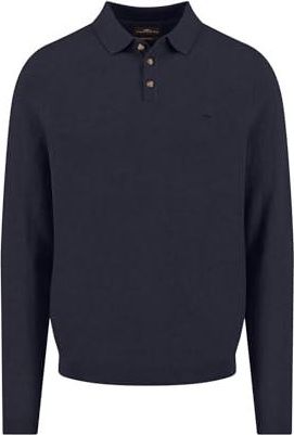 Fynch-Hatton Polo tricot&eacute; en coton et cachemire avec boutonni&egrave;re, bleu marine, XL