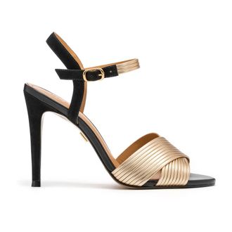 Kazar Goldene und schwarze Sandalen aus zwei Arten von Leder - - Shoes - Damen - Schwarzk - 39 EU
