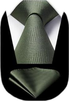 Hisdern Cravate Homme Olivgrün Classique Mariage Cravate et Pochette Couleur Unie Formelle Élégant Affaires Mouchoir
