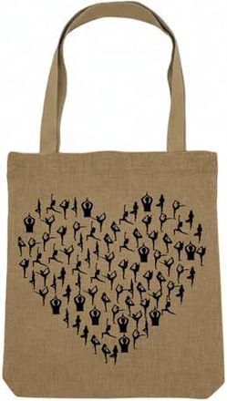 Fabulous Sac Shopping Tote Bag Aspect Lin - Coeur Yoga Asanas Meditation Bien Etre - Sac de Courses Toile Epaisse 360g Beige Naturel Cabas Port&eacute; Epaule Solide 