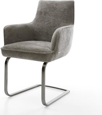 DELIFE Freischwinger Heira-Flex mit Armlehnen Boucl&eacute; Soft Schlamm Freischwinger flach Graphit Taschenfederkern, Esszimmerst&uuml;hle