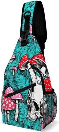 Generic Sacoche Homme Bandouliere Feuilles vertes, champignon psych&eacute;d&eacute;lique, oeil, cr&acirc;ne Mode Sac &agrave; Bandouli&egrave;re L&eacute;ger Sac &agrave; Poitrine pour Homme Femme Randonn&eacute;