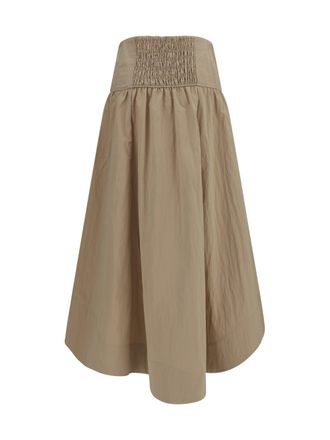 Ganni Womens Corset-Detail And Ruched Midi Skirt Warm Sand Cotton; Polyamide