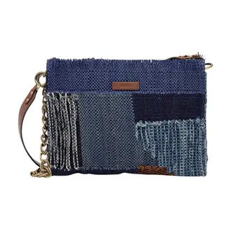 Sessun Femme, Sacs, Bleu, Taille: ONE Size Sac bandouli&egrave;re Farawa Patchwork &agrave; franges