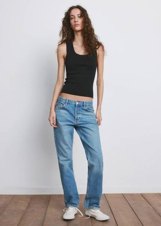 Mango Top maille coton lin noir - Femme - XXS - MANGO