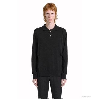 Comme Des Gar&ccedil;ons Cut-Out Wool Knit Polo
