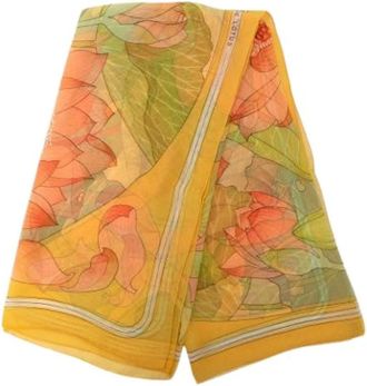 Herm&egrave;s Pre-owned Fl De Lotus Silk Scarf - Femme - Pre-owned - Jaune - Taille: ONE Size