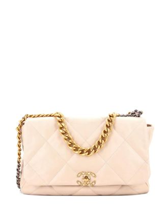 Chanel 19 Flap Bag Quilted Leather Maxi crossbody bag - Nude