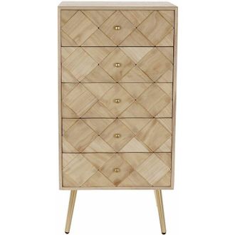 PEGANE Commode en bois Paulownia avec 5 tiroirs - Largeur 45 x Hauteur 93 x Profondeur 35cm Pegane