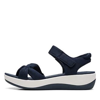 Clarks Womens Arla Shore Flat Sandal, Navy Blue Fabric, 39 EU