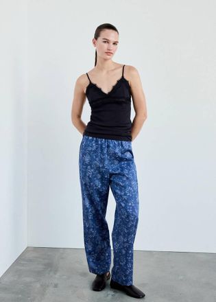 Mango Haut en coton ajour&eacute; avec d&eacute;tail en dentelle bleu marine - Femme - S - MANGO