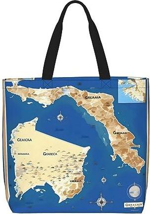 Generic Carte De La Gr&egrave;ce Imprim&eacute;e Sac Fourre-Tout R&eacute;utilisable Sacs De Courses D&eacute;contract&eacute; Sac Courses Pour Voyage Gym Travail