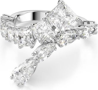 Swarovski Matrix Ring, Weißer, Rhodinierter Damenring mit Strahlenden Kristallen in Verschiedenen Schliffen