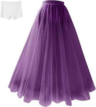 Generic Jupe Midi en Tulle pour Femme, Jupe en Tulle Superpos&eacute;e &Eacute;l&eacute;gante avec Taille Haute &Eacute;lastique, Jupe Fluide Et Ample en Maille pour Entra&icirc;nement De Dans