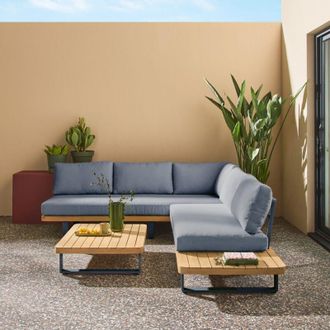 Sweeek Salon de jardin dangle bois dacacia et aluminium 5 places gris - Acalia