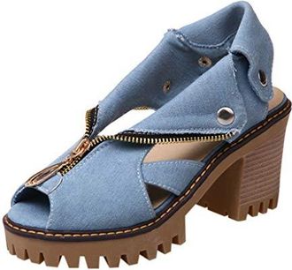 Generic Sandales &agrave; talon bloc &eacute;l&eacute;gant pour femme - Beige - Chaussures hautes confortables - Chaussures d&eacute;t&eacute; antid&eacute;rapantes - Avec bout ouvert - Talons hauts a