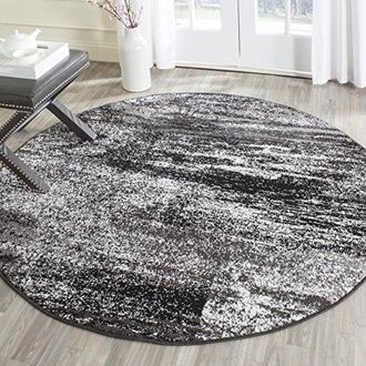 Safavieh Modern Teppich für Wohnzimmer, Esszimmer, Schlafzimmer - Adirondack Collection, Kurzer Flor, Silber und Schwarz, 120 X 120 cm