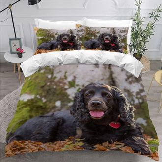 Generic Schwarze Cocker Spaniels Bettw&auml;sche 135x200 3D Drucken Tiere Bettw&auml;sche-Sets Weiche Kuschelig Mikrofaser Bettbezug mit 2 Kissenbez&uuml;ge 80x80 cm mit Rei