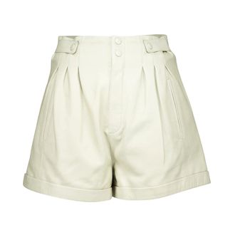 Saint Laurent Lederknopf High Waist Shorts - - Shorts - Damen - Beige - M