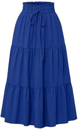 Generic Jupes dété pour femme - Jupe à volants - Taille élastique - Jupe longue - Couleur unie - Style bohème - Cordon de serrage - Robe dété fluide pour rend