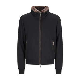 Moorer Homme, Vestes, Noir, Taille: XL Manteau noir en laine avec col en peau lainée