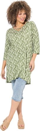 Ulla Popken Damen große Größen Übergrößen Plus Size Longshirt, A-Linie, Zierbänder, V-Ausschnitt, 3/4-Arm olivgrau 50+ 837924200-50+