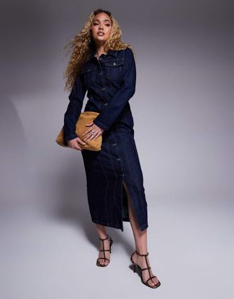 Asos Robe chemise avec col - Bleu