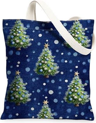 Generic Sacs fourre-tout en toile motif sapin de No&euml;l, sacs d&eacute;picerie r&eacute;utilisables, respectueux de lenvironnement, l&eacute;gers et lavables, toile pour le shopping