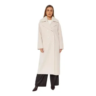 Yves Salomon Femme, Manteaux, Beige, Taille: 42 FR Manteau en laine avec col en fourrure