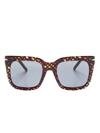 BOSS lunettes de soleil carr&eacute;es &agrave; motif monogramm&eacute; - Marron