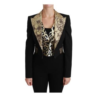 Dolce & Gabbana Schwarze Jacquard Wolljacke mit Weste - - Jackets - Damen - Schwarzk - S