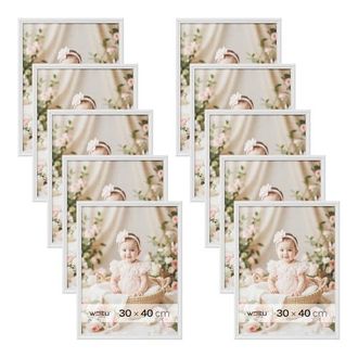 Woltu Lot de 10 Cadre Photo 30x40cm Cadre en Bois Massif avec Passe Partout, Suspendre Horizontalement ou Verticalement, Décoration Murale ou sur Table, Bla