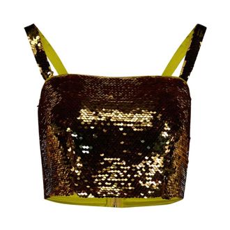 Dolce & Gabbana Goldenes Pailletten Crop Top mit Tr&auml;gern - - Tops - Damen - Gelb - S