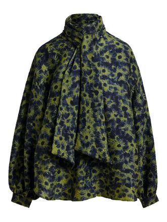 Essentiel Seidenbluse mit abstraktem Print - Grün