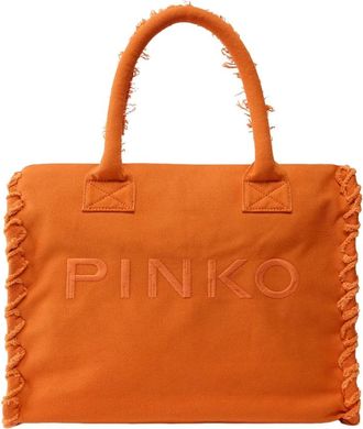Pinko Pinko, Femme, Sacs, Orange, Taille: ONE Size Sac Shopper en Coton avec Logo