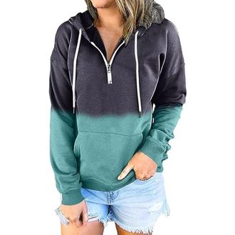 Generic Sweat &agrave; capuche d&eacute;contract&eacute; &agrave; manches longues pour femme, Gris/vert, XXL