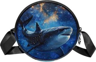 Generic Sac &agrave; bandouli&egrave;re rond rond pour femme, motif requin &eacute;toil&eacute;, avec fermeture &eacute;clair, bretelles r&eacute;glables, style d&eacute;contract&eacute;