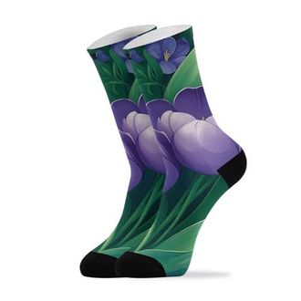 Generic Violettes À Fleurs Vertes Chaussettes Légères Chaussette Unisex Chaussettes Femme Pour Homme Affaires Cyclisme 40Cm