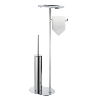 BGL Fashion Freistehendes Toilettenb&uuml;rsten-Set mit langem Edelstahl Chrom - WC B&uuml;rste & Klob&uuml;rste mit Toilettenpapierhalter, 3-in-1 Set mit Ablage, Modernes Desig