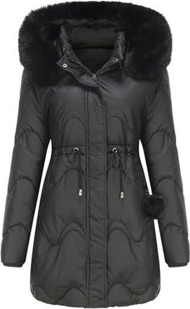 Generic Lazzboy Manteau Femme Hiver Blouson Long Chic et Élégant Manteaux dhiver Veste Chaude Blouson Matelassé Capuche Fourrure Amovible Chaud Doudounes à Ma