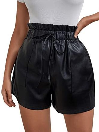 ORANDESIGNE Shorts en Cuir PU Femme Mini Short Sexy Hot Pants Taille Haute Short Court Moulant Similicuir Wetlook Clubwear Disco B Noir XXL